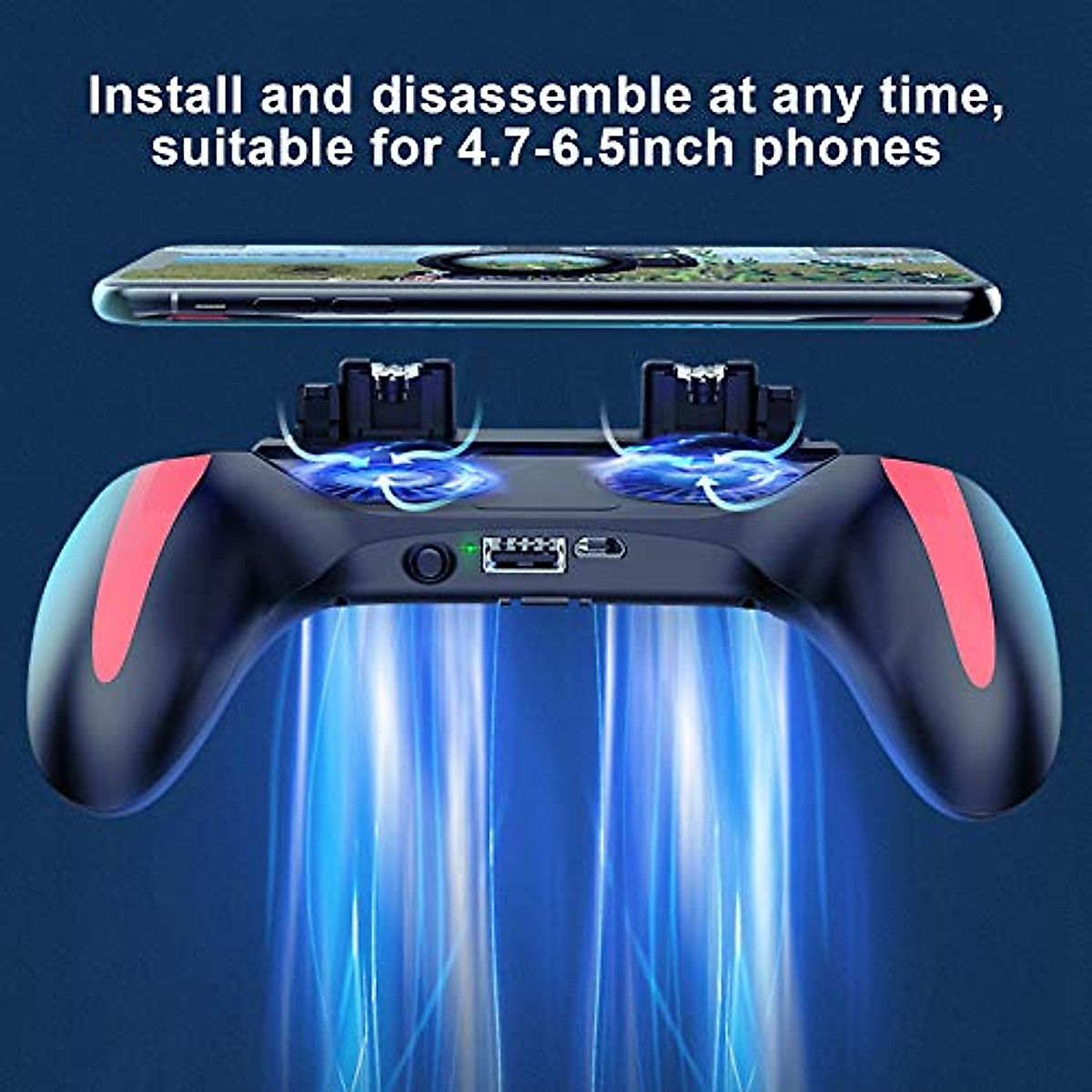 Mobile Phone Gamepad, Place in Table Dual Cooling Fans, Comfortable Touch for Smartphone Playing Games(5000mah)