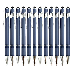 PASISIBICK 12 Pieces Blue Ballpoint Pen with Stylus Tip, 2 in 1 Stylus Stylish Pen, Premium Metal Stylus Pen for Touch Screens, Black Ink, 1.0 mm Medium Point.(12 PCS Blue)