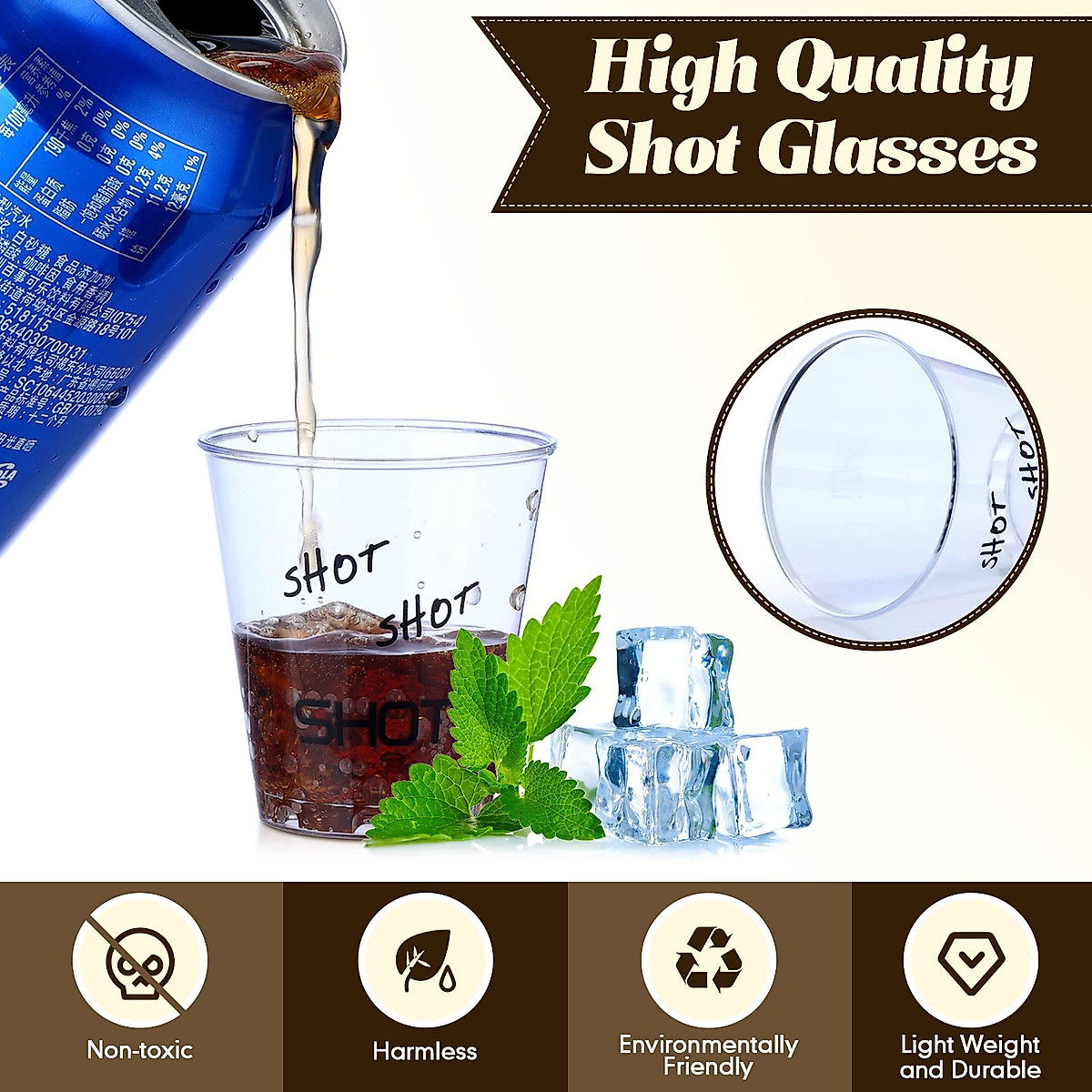 Nuogo 200 Pack Plastic Shot Glasses 2 oz Hard Plastic Disposable Cups Clear Sample Cups Cheer Cups Small Tasting Cups for Wine Whiskey Food Sample Condiments Sauce Party Supplies