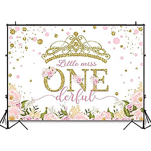 Avezano Gold Crown Princess 1st Birthday Backdrop Miss Onederful Photography Background Blush Pink and Gold Little Princess First Birthday Party Decoration (7x5ft)