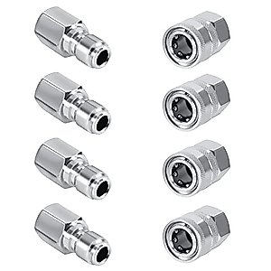 Edicapo 4 Sets NPT 3/8 Inch Stainless Steel Male and Female Quick Connector Kit Male Female 3/8 Quick Connect Fittings Pressure Washer Adapters Pressure Washer Accessories (Internal Thread)