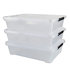 Innouse 40 Quart Under Bed Storage Bin with Wheels, 3 Packs Large Flat Clear Latch Box