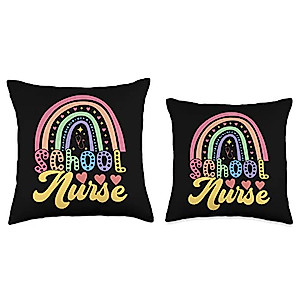 School Nurse Gifts For Nurses Nursing Merch School Nurse Throw Pillow, 16x16, Multicolor