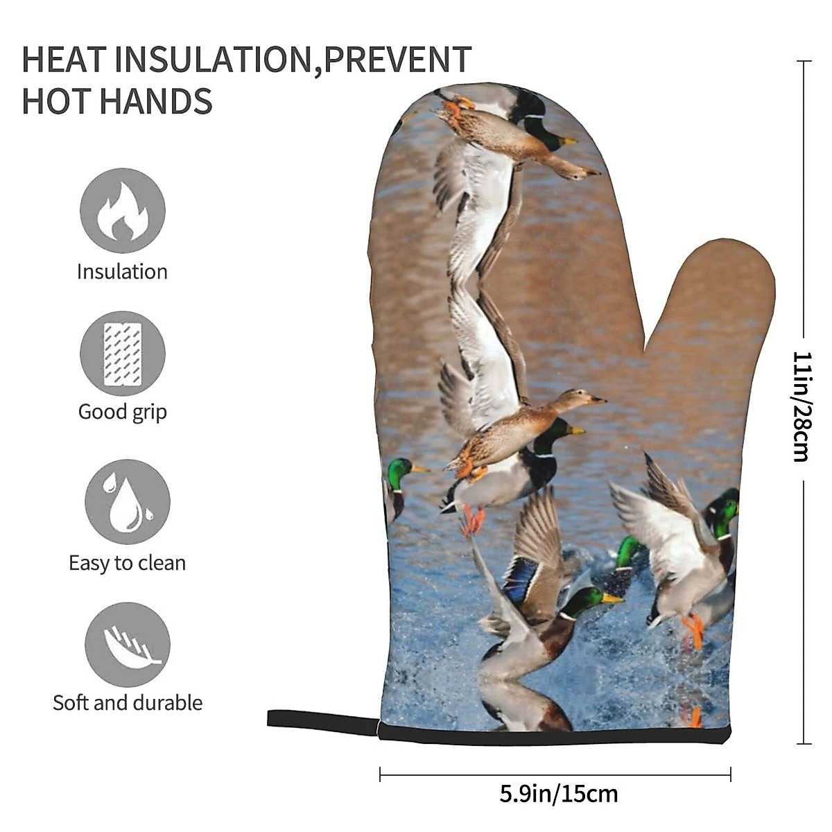 Mallard Ducks Oven Mitts Oven Gloves Heat Resistant Sets of 2,Waterproof Print Thick Cotton for Cooking