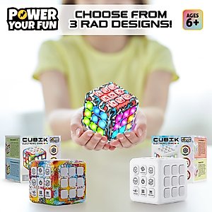 Power Your Fun Cubik LED Flashing Cube Memory Game - Electronic Handheld Game, 5 Brain Memory Games for Kids STEM Sensory Toys Brain Game Puzzle Fidget Light Up Cube Stress Relief Fidget Toy (Action)