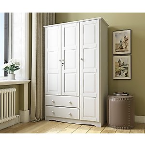 Palace Imports 100% Solid Wood Grand Wardrobe Armoire w/Lock, White, 4 Small Shelves, 1 Clothing Rod, 2 Drawers, 45.8" w x 72" h x 20.75" d, Renewable Eco-Friendly Wood, Made in Brazil