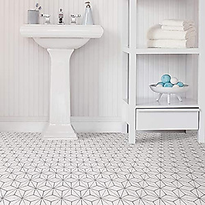 FloorPops FP2481 Kikko Peel Stick Floor Tiles, White & Off-White