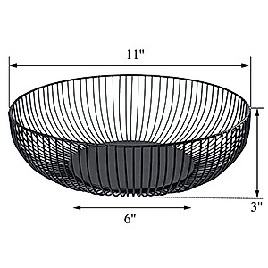 Yesland 2 Pack Metal Wire Fruit Basket- 11 Inches Black Kitchen Countertop Fruit Bowl Vegetable Holder for Bread, Snacks, Households Items Storage for Kitchen, Livingroom