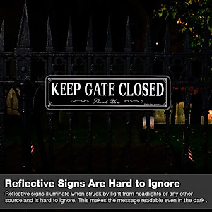 Faittoo Keep Gate Closed Sign, 2-Pack 12 x 3 Inch Reflective Rust Free Aluminum, UV Protected, Weather/Fade Resistant, Easy to Install and Read, Indoor/Outdoors Use