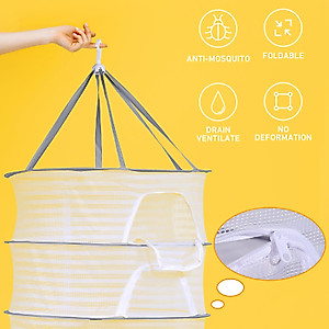 Herb Drying Rack-4 Layer herb drying rack hanging,herb dryer with Foldable Mesh Net Hook and Zippers for Herbs, Fruits Bud Hydroponic Flowers Vegetables Plants Fish Clothes for Outdoor Indoor Use