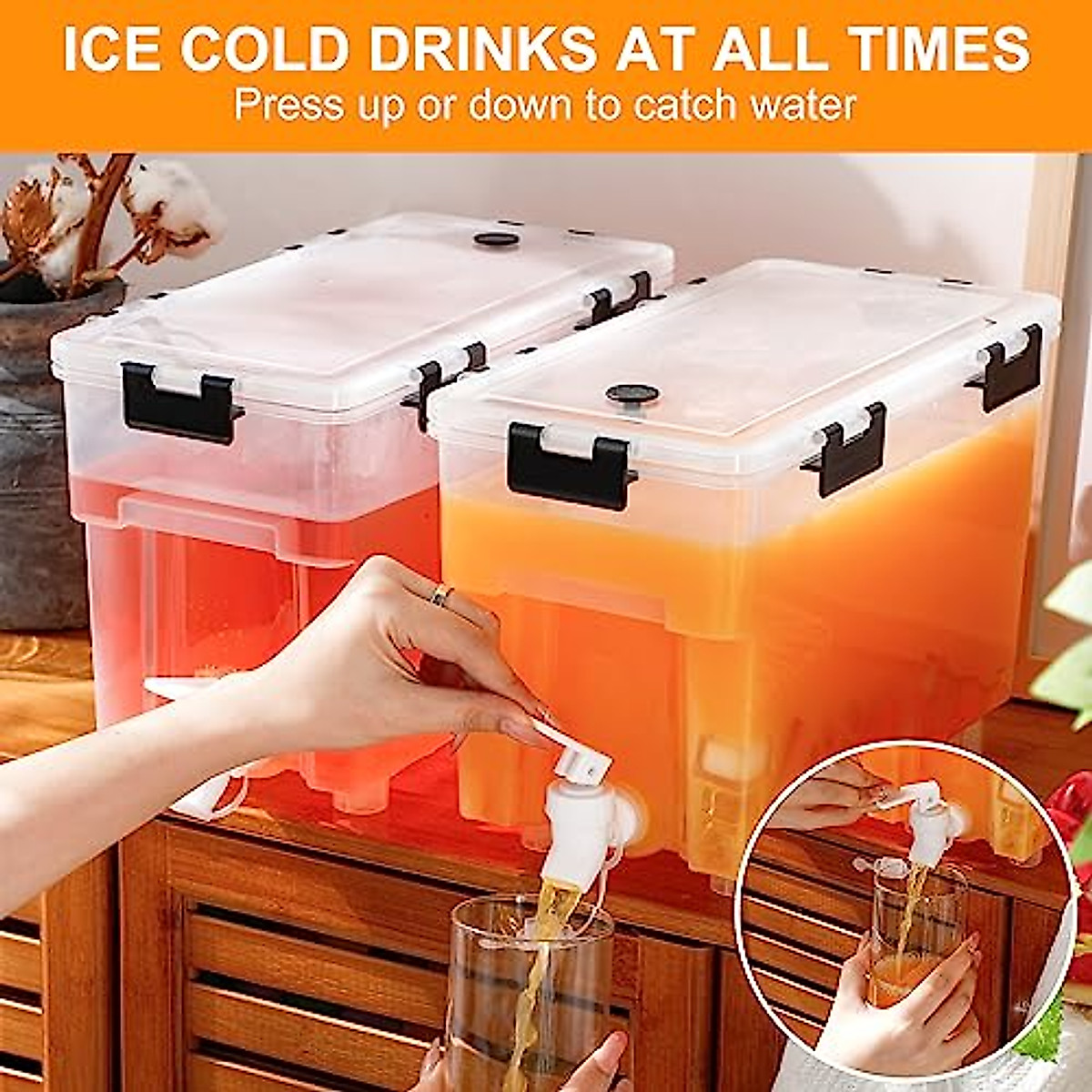 Zhehao 1.5 Gallon Drink Beverage Dispenser for Fridge with Spigot, Water Dispenser with Lids, Ice Drink Dispenser for Party Drink and Daily Use, 100% Sealed BPA FREE (3 Pcs)