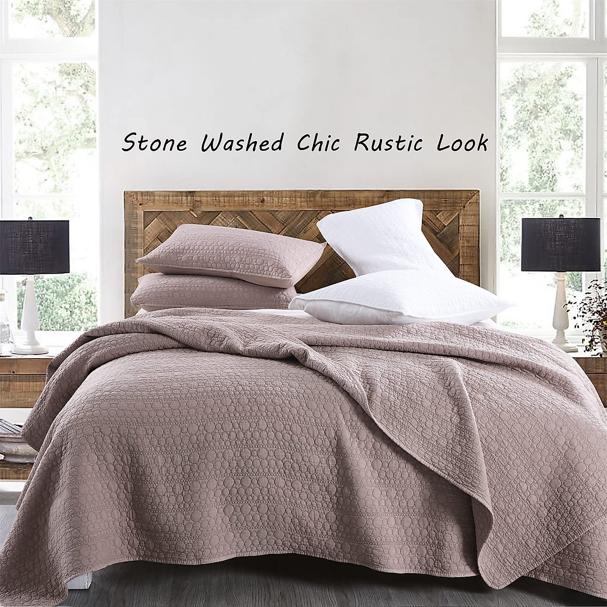 HORIMOTE HOME Quilt Set Twin Size Cameo Rose, Classic Geometric Spots Stitched Pattern, Stone-Washed Microfiber Chic Rustic Look, Ultra Soft Lightweight Quilted Bedspread for All Season, 2 Pieces