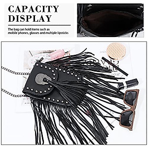 Oweisong Leather Skull Fringe Purses for Women Black Tassel Shoulder Crossbody Bag Unique Gothic Punk Satchel Handbag