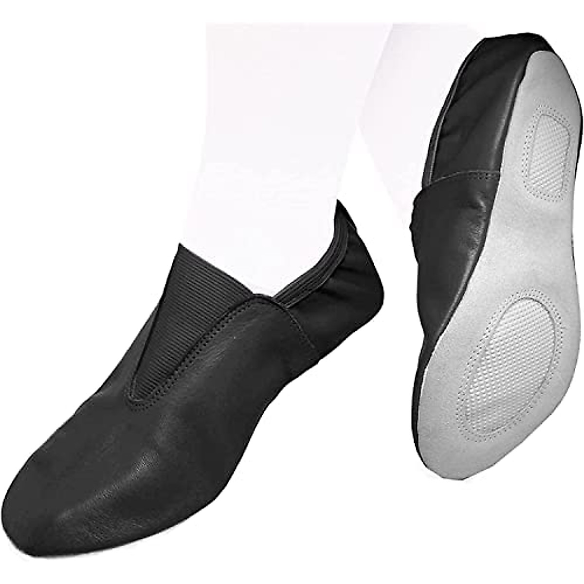 Set of Two Black & White Toddler/Kids/Adult Gymnastic Shoes - Trampoline Shoes Gymnastics - Tumbling Shoes - Agility Gym Shoes Goat Leather Slip-on Rubber Sole, Black & White, 5 UK