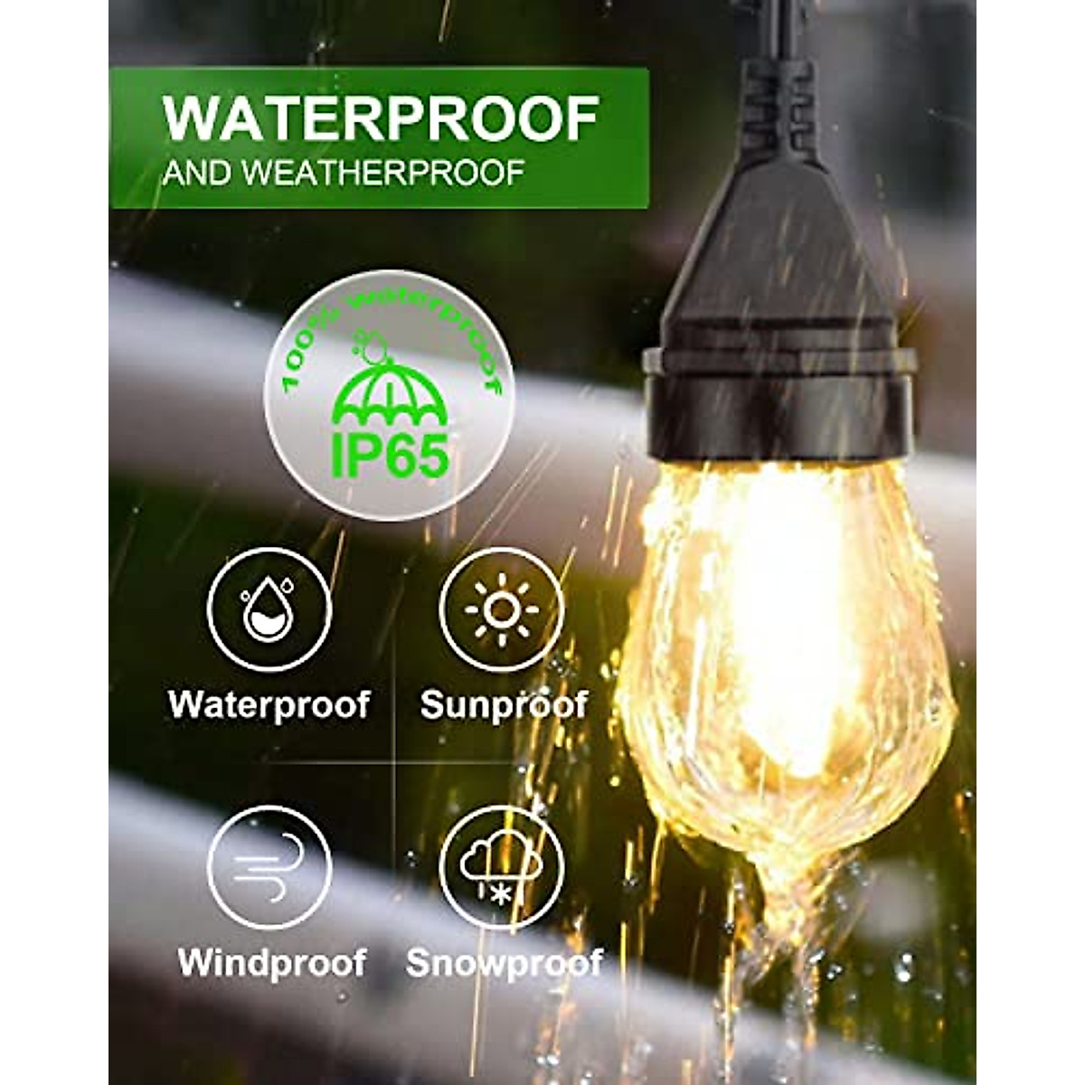 Bulbeats 100FT LED Outdoor String Light, 34pcs Shatterproof Dimmable LED Bulbs Outside Light for Patio, 2700K Waterproof Edison Outdoor Lighting Products for Backyard Bistro Lights (2022 Updated ETL)