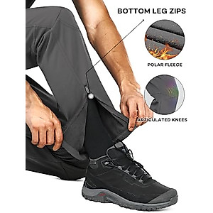 Stlight Mens Snow Ski Water Repellent Softshell Pants for Winter Hiking Fleece Lined Bottom Leg Zipper with 6 Zip Pockets(Grey 34W/30L)