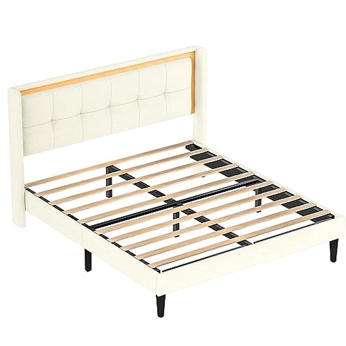Anwick Queen Bed Frame with Headboard,Modern Upholstered Platform Bed Frame Queen Size with Storage Underneath and Wooden Slat for Living Room,Bedroom Heavy Duty (Queen, Beige)