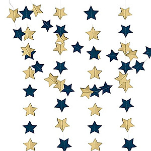 Mefuny 30 Feet Navy Blue Gold Party Decorations Paper Star Garlands Star String for Bachelorette Engagement Wedding Party Supplies Baby Shower Decorations (4pcs)