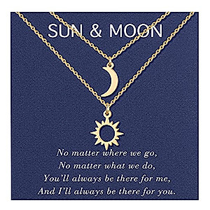 UNGENT THEM Sun and Moon Necklace Matching Best Friend Friendship BFF Necklaces for 2 Best Friend Birthday Christmas Graduation Gifts for Teenage Teen Girls Women Sisters