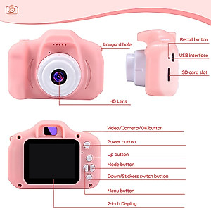 Kids Digital Camera, Toddler Camera, Kid Camera with 2 Inch Screen and 32Gb SD Card, Camera for Kids, Toys for Over 6 Year Old Girls, Birthday Gift Christmas Toy for 6 7 8 Children by Nidoot(Pink)
