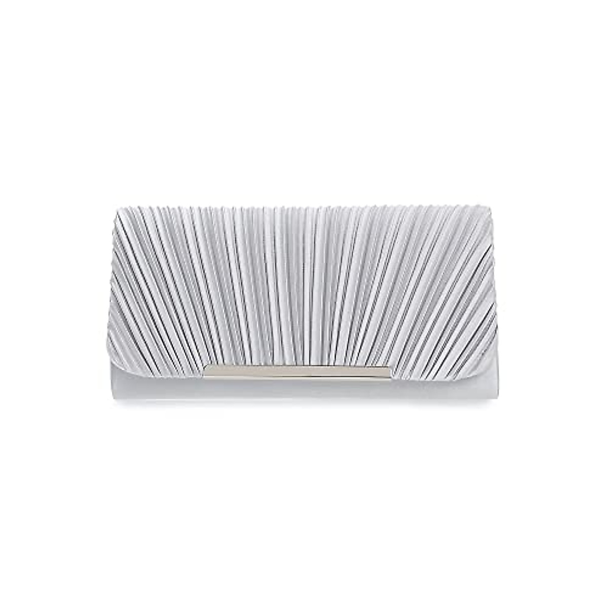 IXEBELLA Classic Evening Clutch Bag for Women Pleated Satin Formal Clutch Purse for Wedding (Silver)