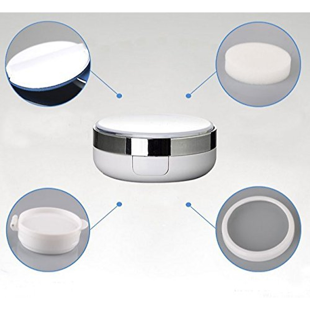 Onwon 15g 0.5oz Empty Luxurious White Silver Edge Portable Air Cushion Puff Box BB Cream Container Dressing Case with Powder Puff and Mirror