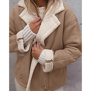 PRETTYGARDEN Womens 2024 Winter Suede Coats Fleece Sherpa Lined Jacket Faux Fur Lapel Pockets Warm Fall Fashion Outerwear (Camel,X-Large)