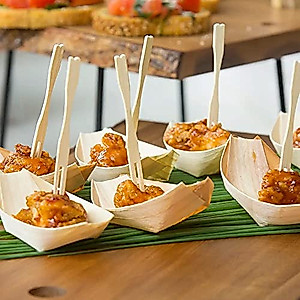 200 Pack Bamboo Cocktail Forks, 3.5 Inch Natural Bamboo Forks, Toothpicks for Appetizers for Party/Catering/Dessert/Fruit