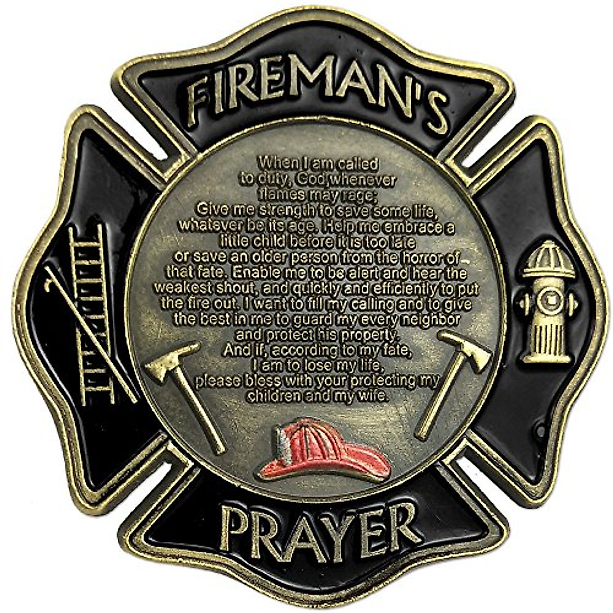 ASmileIndeep Firefighter Challenge Coin Gift Thin Red Line Maltese Cross Fireman Prayer Coin
