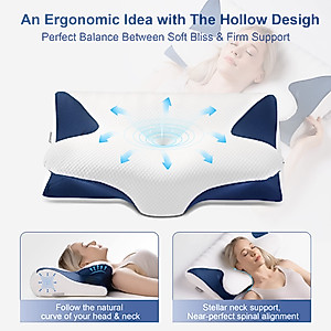 Cervical Pillow for Neck and Shoulder Pain Relief, Contour Memory Foam Neck Support Pillow, Ergonomic Orthopedic Sleeping Bed Pillow for Side Back Stomach Sleepers, Breathable Cover, Mom Dad Gifts