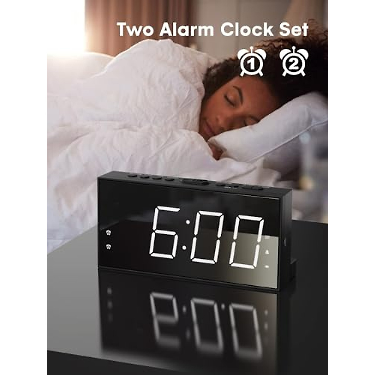 Super Loud Alarm Clock for Heavy Sleepers, Vibrating Alarm Clock for Hearing Impaired Deaf, Teens, Dual Alarm Clock with Bed shaker, Large Display Digital Clock with USB Port, Dimmer, Battery Backup