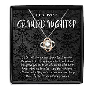 AMISK CREATIVES Granddaughter Necklace Gifts From Grandma Grandmother Or Grandpa Grandfather To My Granddaughter Birthday Graduation Pendant Jewelry with Message Card and Gift Box - Gold Love Knot