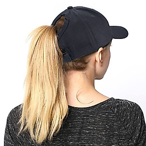 High Ponytail Baseball Hat - Women Messy Bun Hat, Sun Protection Ponycaps Retro Cap Black