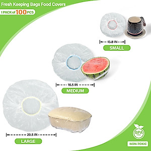 Uponer 3rd Upgraded Plastic Bowl Covers, 100PCS Bowl Covers for Bread Proofing, 3 Sizes Plastic Covers for Bowls with Elastic, Food Grade Safe Material Food Covers, Bowl Covers Elastic