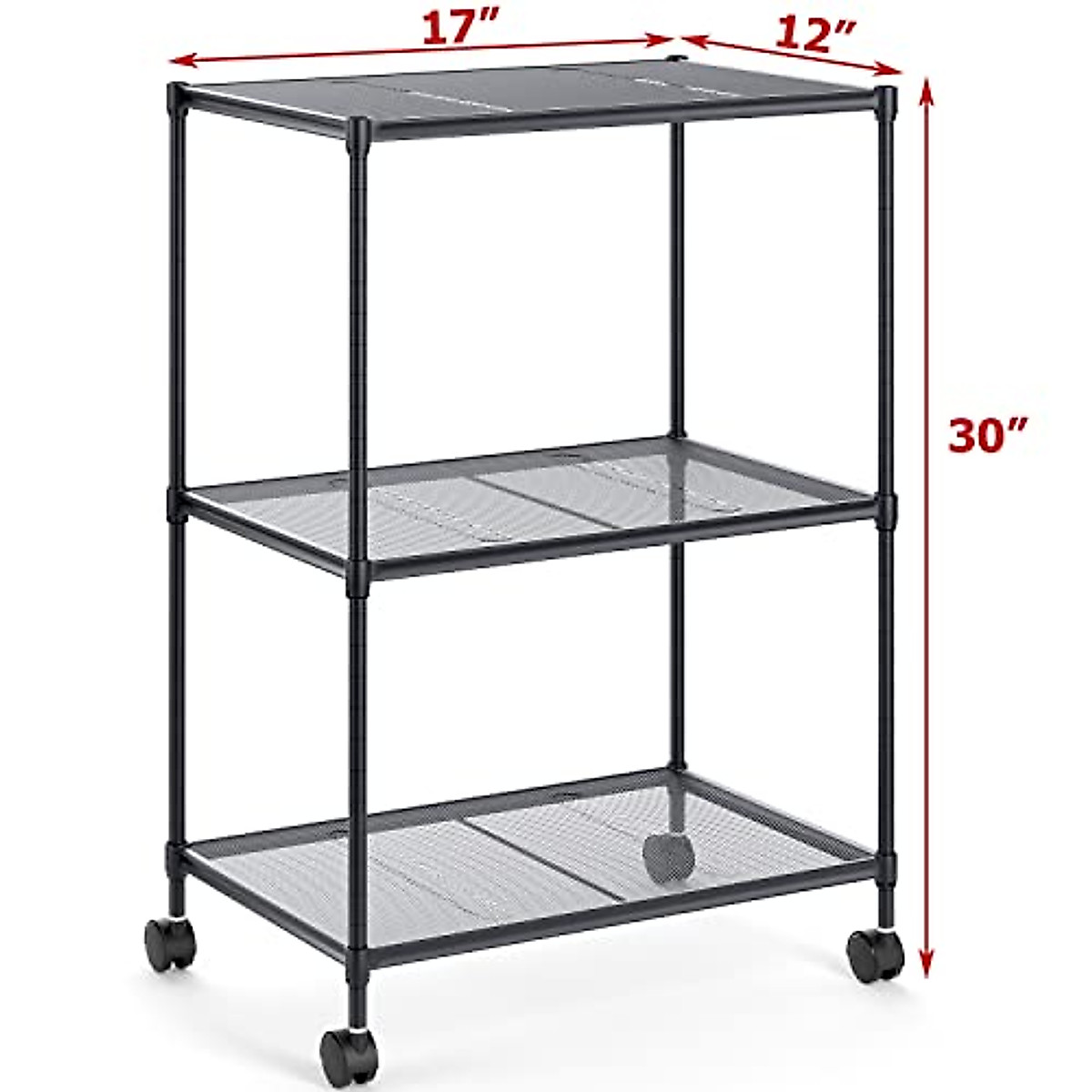 OVICAR 3-Tier Wire Storage Shelves, Adjustable Shelving Units with Wheels, Steel Metal Storage Rack for Kitchen Pantry Closet Bathroom Laundry, Durable Organizer Garage Tool Storage Shelf