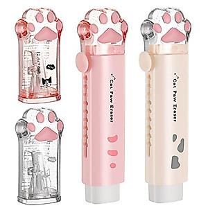 4 Pcs Cute Cat Paw Kawaii School Supplies Cute Cat Paw Pencil Sharpener and Cat Paw Shaped Retractable Eraser Kawaii Pencil Sharpener Cat School Supplies for Kids Girls Cat Lovers Office School Home