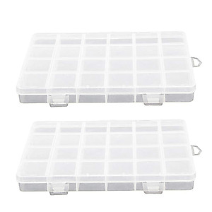 Juvielich 2PCS Clear Plastic Organizer Box, 24 Fixed Grids Storage Container Jewelry Box for Beads Art DIY Crafts Jewelry Fishing Tackles 7.56"x5.31"x0.87"(LxWxH)