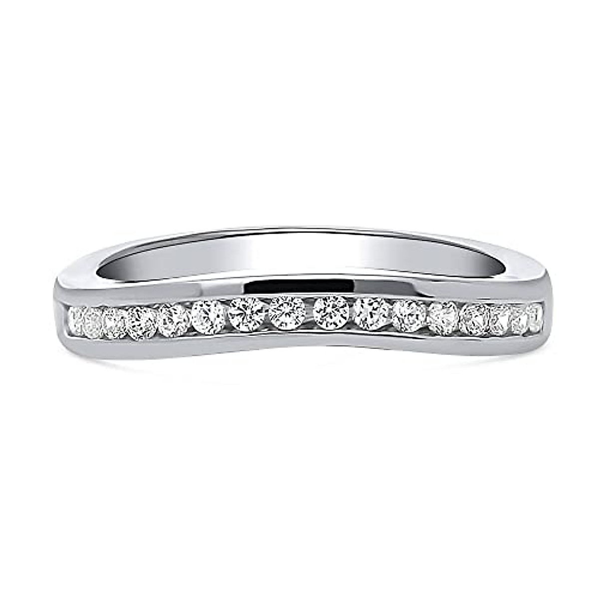 BERRICLE Sterling Silver Wedding Rings Channel Set Cubic Zirconia CZ Curved Half Eternity Ring for Women, Rhodium Plated Size 4