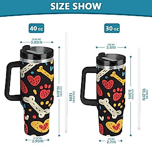 FRCSDIY Bones and Love Insulated Tumbler with Handle and Straw Lid,30oz Leakproof Stainless Steel Cup BPA-Free Water Bottle