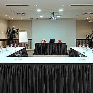 PARTISKY Black Polyester Table Skirt for Rectangle Tables 6ft, Wrinkle Resistant Pleated Ruffle Table Cloth for Banquet Wedding Trade Baby Shower Display Gift Dining Table