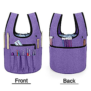 CURMIO Knitting Tote Bag, Yarn Project Wristlet Bag with Drawstring for Knitting Needles, Crochet Hooks and Supplies, Purple (Bag Only)