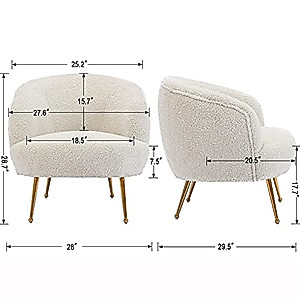 DUOMAY Modern Accent Chair Armchair Sherpa Upholstered Barrel Chair with Golden Legs Comfy Lounge Chair Single Sofa Armchair Club Chair for Living Room Bedroom Office,White