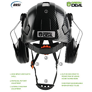 Safety Helmet Hard Hat with Visor and Ear Protection Adjustable Lightweight Vented ABS Work Helmet for Men and Women 6-Point Suspension ANSI Z89.1 Approved Ideal for Industrial & Construction