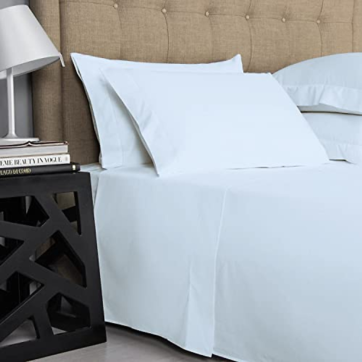 1000-Thread-Count 100% Pure Cotton Bed Sheets -4 Pc Full Size Light Blue Sheet Set, Single Ply Long Staple Combed Cotton Yarns, Best Luxury Sateen Weave, Fits Mattress Upto 17'' Deep Pocket