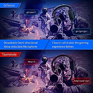 Gtheos 2.4GHz Wireless Gaming Headphones for PC, PS4, PS5, Mac, Nintendo Switch, Bluetooth 5.2 Gaming Headset with Detachable Noise Canceling Microphone, Stereo Sound, 3.5mm Wired Mode for Xbox Series