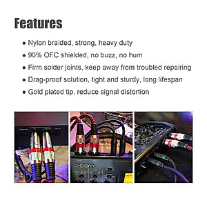 10FT Unbalanced 1/4 inches TS Male to XLR Male Mono Cable, Luterra Quarter Inch to 3pin XLRm Audio Cord, OFC Shield, Nylon Braided, for Mixer/Keyboard/Electronic Drum, 2Pack, KRUS-TS-XLRM-3MX2