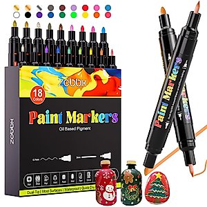 Zobbx Permanent Paint Pens Markers - 18 Colors Dual Tip Oil Based Waterproof Paint Marker for Metal Glass Plastic Wood Canvas Rock Painting, Stocking Stuffers Art and Craft Supplies