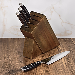 Enso Knife Set - Made in Japan - HD Series - VG10 Hammered Damascus Japanese Stainless Steel with Slim Knife Block - 5 Piece