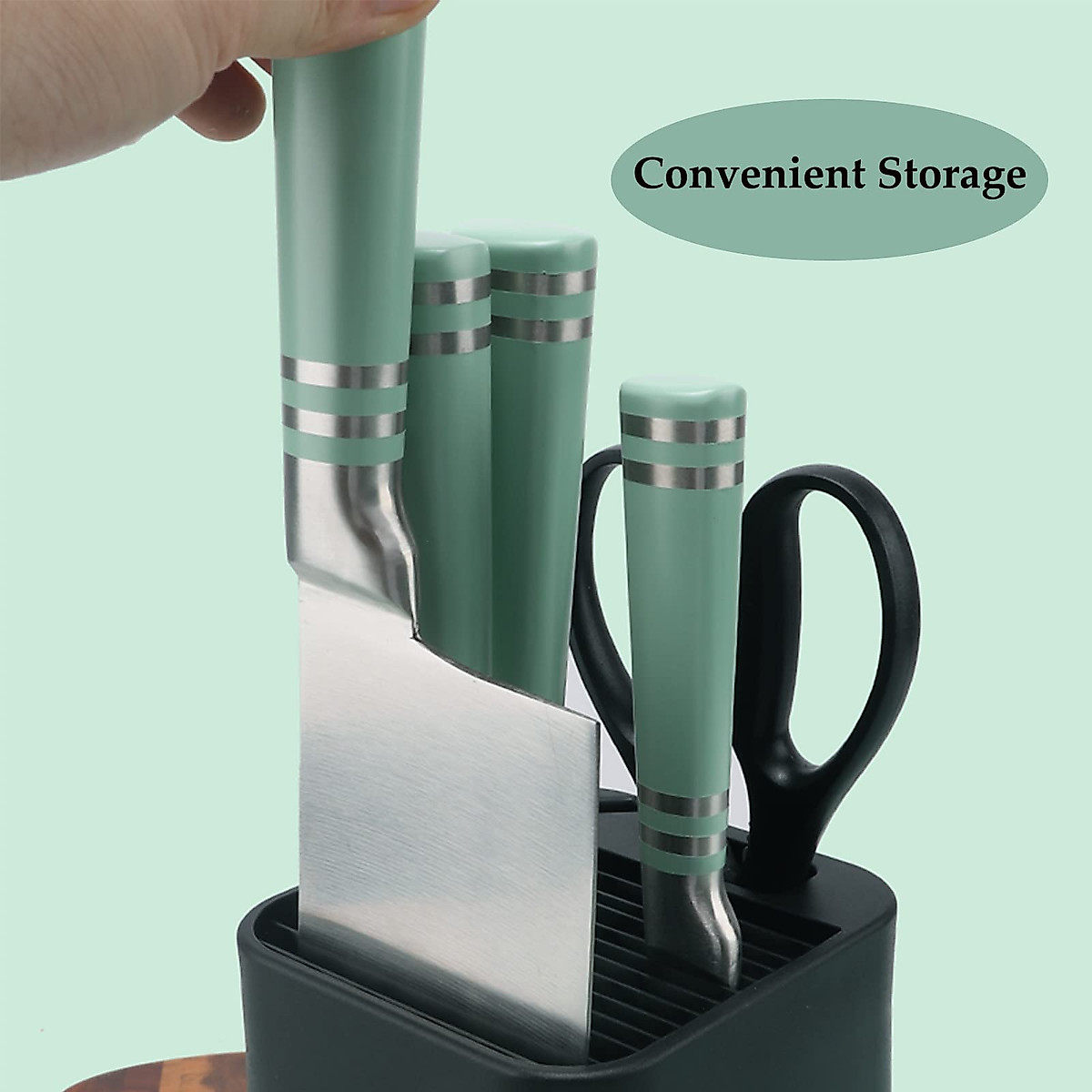 Kitchen Knife Set, Retrosohoo 5-Pieces Stainless Steel Full Tang Hollow Handle Knife Set for Kitchen, Green Sharp Knife Block Sets with Gift Box Good for Love Family Friends (Green)