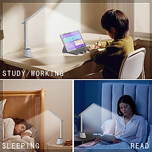 Dankeit LED Desk Lamp, Eye-Caring Office Lamp for Home Bedroom, Dimmable Reading Lamp with Sensitive Touch Control, 3 Lighting Modes Table Lamp,Desk Lamps with Adjustable Arm,White